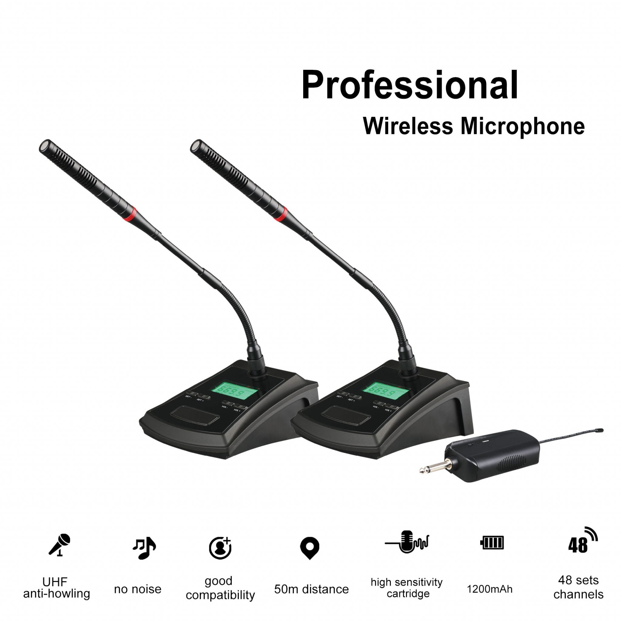 X-H02 Wireless Microphone UHF Dual Channels Conference System ...